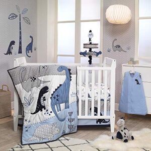 lambs & ivy baby dino blue/white dinosaur nursery 6-piece crib bedding set