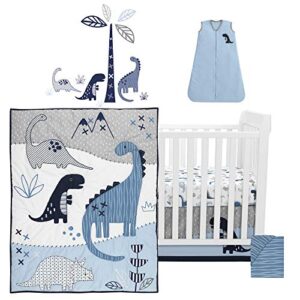 Lambs & Ivy Baby Dino Blue/White Dinosaur Nursery 6-Piece Crib Bedding Set