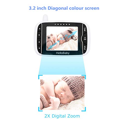 HelloBaby Baby Monitor with Remote Pan-Tilt-Zoom Camera and 3.2'' LCD Screen, Infrared Night Vision (Black)