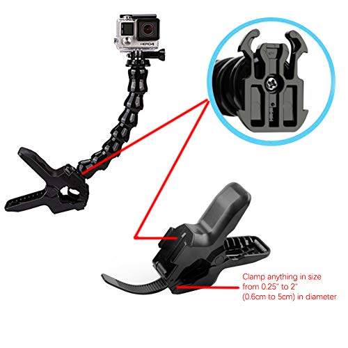 Walway Clamp Mount with Adjustable Gooseneck for Gopro Hero 8/7/ 6/5/ 4/3+/ 3/2/ 1, Hero 2018, Session, Fusion, DJI Osmo Xiaomi Yi Camera