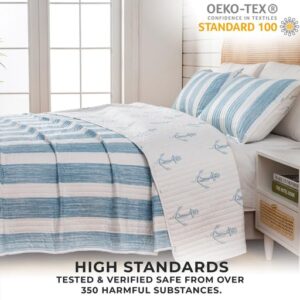 Twin Coastal Quilt Bedding Set, Summer Coastal Quilt with Sham, Beach 2-Piece Reversible All Season Bedspread Quilt Set. Lightweight Nautical Quilted Coverlet. Casco Bay Collection, Blue