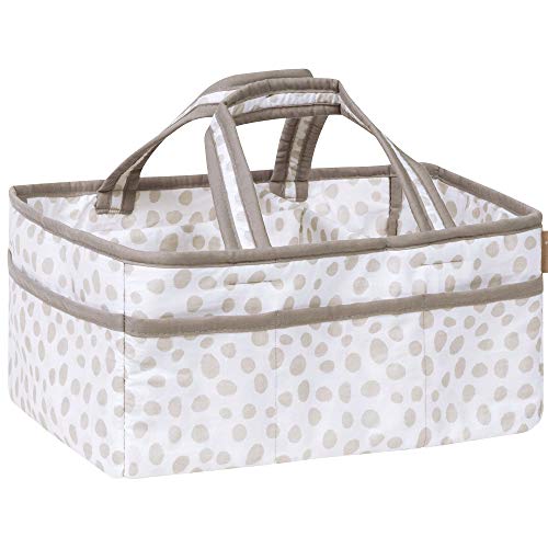 Sydney Storage Caddy-Dalmatian Dot Body and Handles, Dalmatian Dot Lining, Solid Gray Trim, Grays, White, Two Handles, 12 in x 6 in x 8 in