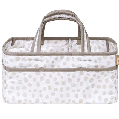 Sydney Storage Caddy-Dalmatian Dot Body and Handles, Dalmatian Dot Lining, Solid Gray Trim, Grays, White, Two Handles, 12 in x 6 in x 8 in