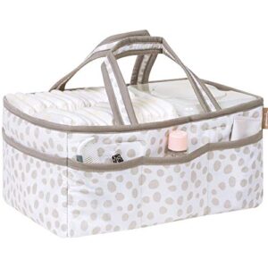 Sydney Storage Caddy-Dalmatian Dot Body and Handles, Dalmatian Dot Lining, Solid Gray Trim, Grays, White, Two Handles, 12 in x 6 in x 8 in