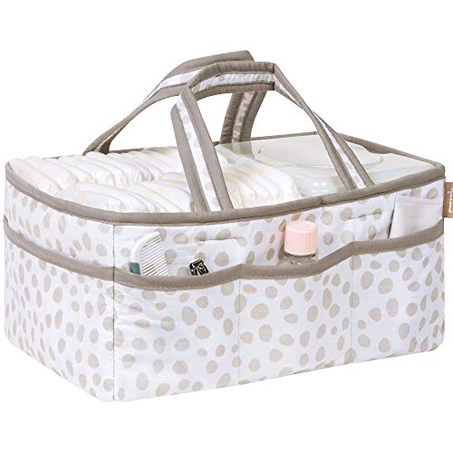 Sydney Storage Caddy-Dalmatian Dot Body and Handles, Dalmatian Dot Lining, Solid Gray Trim, Grays, White, Two Handles, 12 in x 6 in x 8 in