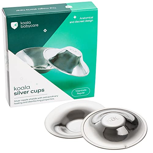 Koala Babycare The Original Silver Nursing Cups - Nipple Shields for Nursing Newborn -Breastfeeding Essentials - Protect and Soothe - Tri-Laminate Silver - Standard Size