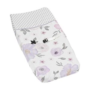 sweet jojo designs lavender purple, pink, grey and white changing pad cover for watercolor floral collection - rose flower