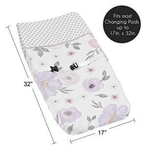 Sweet Jojo Designs Lavender Purple, Pink, Grey and White Changing Pad Cover for Watercolor Floral Collection - Rose Flower