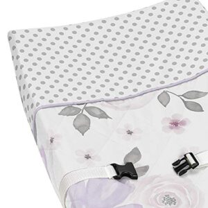 Sweet Jojo Designs Lavender Purple, Pink, Grey and White Changing Pad Cover for Watercolor Floral Collection - Rose Flower