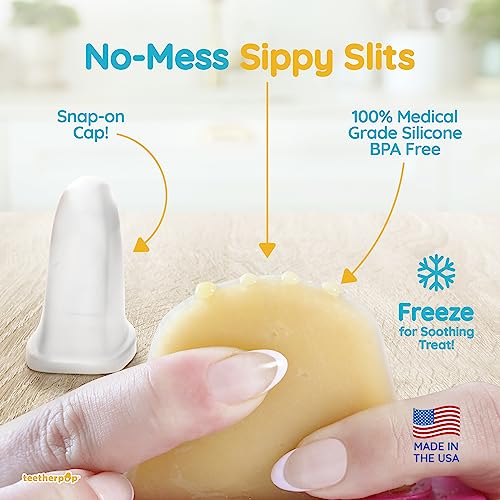 teetherpop No Mess Frozen Baby Teethers, Fill w/Breastmilk, Purees, Smoothies, Juice, USA Made, Medical Grade Materials, Soothie Pacifier, Baby Fruit Feeder, Teething Toys for Teething Relief