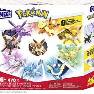 MEGA Pokemon Action Figure Building Toys for Kids, Every Eevee Evolution with 470 Pieces, 9 Poseable Characters, Gift Idea