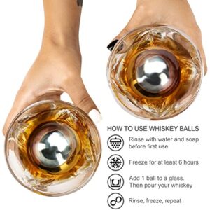 4 XL Stainless Steel Whisky Ice Balls, Special Tongs & Freezer Pouch in Luxury Gift Box for Whiskey Lovers!