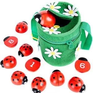 Counting Ladybugs - Montessori Wooden Counting Toy for Girls 3 4 5 Year Old - Ladybug Learning Toys for Toddlers - Preschool Kids Toys for Number Matching, Sorting & Fine Motor Skills - Lady Bug Gifts