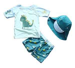 baby toddler boys two pieces swimsuit set swimwear dinosaur bathing suit rash guards with hat upf 50+ (navy, 9-18 months(height:29"-33"/73-85cm))