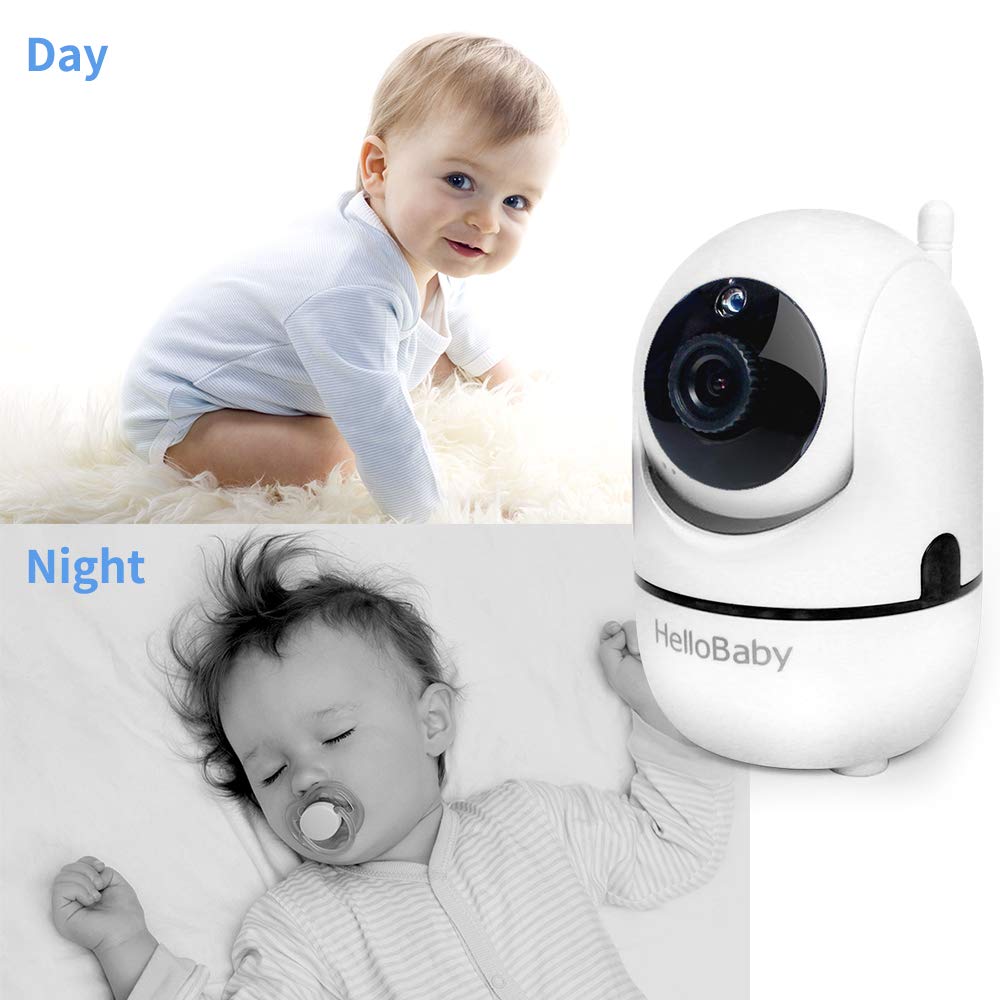 HelloBaby Video Baby Monitor with Remote Camera Pan-Tilt-Zoom, 3.2'' Color LCD Screen, Infrared Night Vision, Temperature Display, Lullaby, Two Way Audio