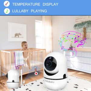 HelloBaby Video Baby Monitor with Remote Camera Pan-Tilt-Zoom, 3.2'' Color LCD Screen, Infrared Night Vision, Temperature Display, Lullaby, Two Way Audio