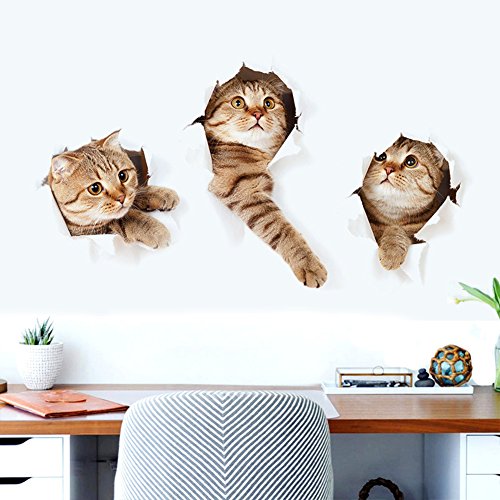 WMdecal 12PCS Removable 3D Cartoon Animal Cats Vinyl Wall Stickers Easy to Peel and Stick Cute Cat Wallpaper Murals for Nursery Room Toilet Kitchen Offices