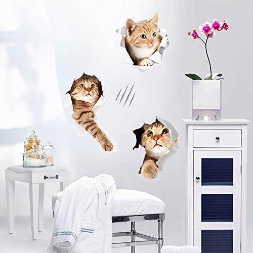 WMdecal 12PCS Removable 3D Cartoon Animal Cats Vinyl Wall Stickers Easy to Peel and Stick Cute Cat Wallpaper Murals for Nursery Room Toilet Kitchen Offices