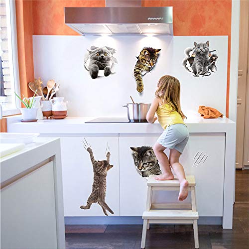 WMdecal 12PCS Removable 3D Cartoon Animal Cats Vinyl Wall Stickers Easy to Peel and Stick Cute Cat Wallpaper Murals for Nursery Room Toilet Kitchen Offices