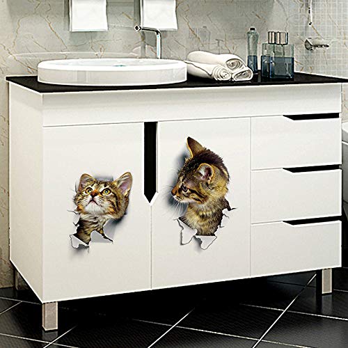 WMdecal 12PCS Removable 3D Cartoon Animal Cats Vinyl Wall Stickers Easy to Peel and Stick Cute Cat Wallpaper Murals for Nursery Room Toilet Kitchen Offices