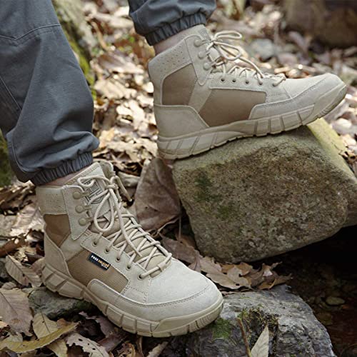 FREE SOLDIER Waterproof Hiking Work Boots Men's Tactical Boots 6 Inches Military Boots (Tan, 10.5)