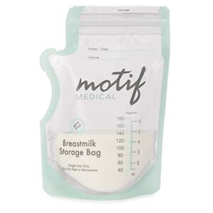 motif medical, milk storage bags, 8 oz milk freezer bag with easy pour spout, bpa free, write-on label - 40 count