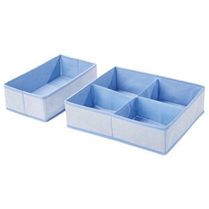 mDesign Soft Fabric Dresser Drawer/Closet Divided Storage Organizer Bins for Nursery - Holds Blankets, Bibs, Socks, Lotion, Clothes, Shoes, Toys - Set of 5 - Blue Herringbone