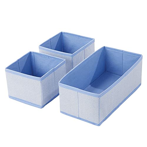 mDesign Soft Fabric Dresser Drawer/Closet Divided Storage Organizer Bins for Nursery - Holds Blankets, Bibs, Socks, Lotion, Clothes, Shoes, Toys - Set of 5 - Blue Herringbone