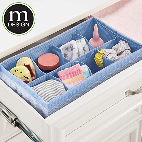 mDesign Soft Fabric Dresser Drawer/Closet Divided Storage Organizer Bins for Nursery - Holds Blankets, Bibs, Socks, Lotion, Clothes, Shoes, Toys - Set of 5 - Blue Herringbone