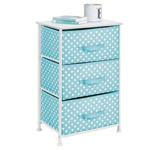 mDesign Storage Dresser End/Side Table Night Stand Tower Unit with 3 Removable Fabric Drawers - Organizer for Baby, Kid, and Teen Bedroom, Nursery, Playroom, or Dorm, Turquoise Blue/White Polka Dot