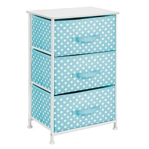 mDesign Storage Dresser End/Side Table Night Stand Tower Unit with 3 Removable Fabric Drawers - Organizer for Baby, Kid, and Teen Bedroom, Nursery, Playroom, or Dorm, Turquoise Blue/White Polka Dot