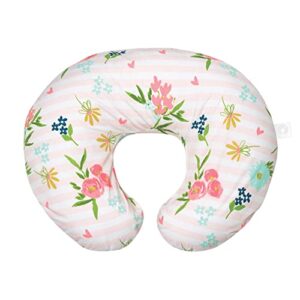 boppy original support nursing pillow, pink floral stripe, ergonomic breastfeeding, bottle feeding, and bonding, firm hypoallergenic fiber fill, removable cover, machine washable