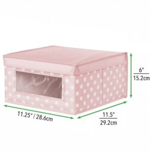 mDesign Medium Soft Stackable Fabric Baby Nursery Storage Organizer Holder Bin Box with Front Window and Lid for Child/Kids Bedroom, Playroom, Classroom - 2 Pack - Pink/White Polka Dot