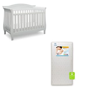 delta children lancaster 4-in-1 convertible baby crib & twinkle stars waterproof fiber core crib and toddler mattress, bianca white