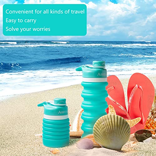 Collapsible Water Bottle Food-Grade Silicone Portable Leak Proof Travel Water Bottle, 18oz (Aqua Blue)