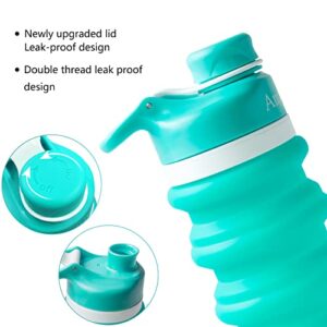 Collapsible Water Bottle Food-Grade Silicone Portable Leak Proof Travel Water Bottle, 18oz (Aqua Blue)