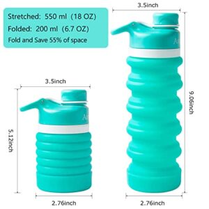 Collapsible Water Bottle Food-Grade Silicone Portable Leak Proof Travel Water Bottle, 18oz (Aqua Blue)