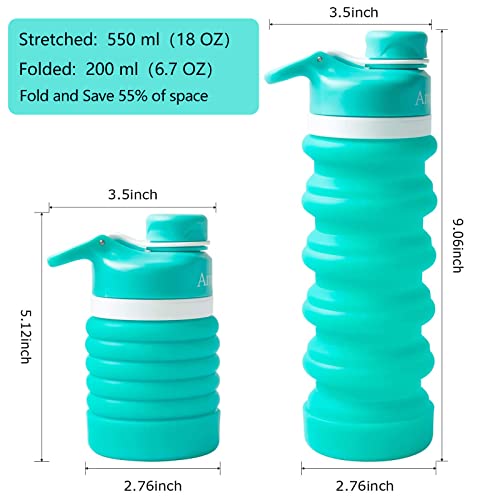 Collapsible Water Bottle Food-Grade Silicone Portable Leak Proof Travel Water Bottle, 18oz (Aqua Blue)