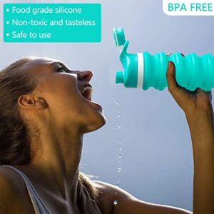 Collapsible Water Bottle Food-Grade Silicone Portable Leak Proof Travel Water Bottle, 18oz (Aqua Blue)