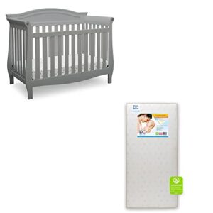 delta children lancaster 4-in-1 convertible baby crib & twinkle stars waterproof fiber core crib and toddler mattress, grey