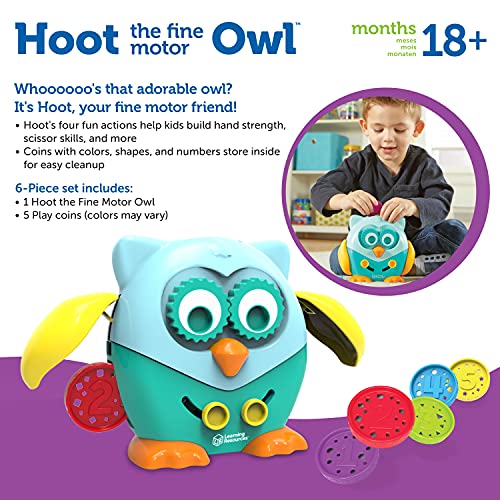 Learning Resources Hoot the Fine Motor Owl - 6 Pieces, Ages 18+ Months Toddler Learning Toys, Fine Motor and Sensory Toys for Toddlers, Educational Toys for Toddlers