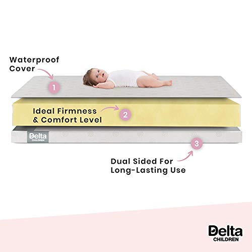 Delta Children Lancaster 4-in-1 Convertible Baby Crib & Twinkle Stars Waterproof Fiber Core Crib and Toddler Mattress, Dark Chocolate