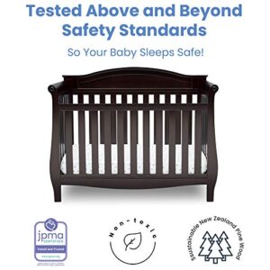 Delta Children Lancaster 4-in-1 Convertible Baby Crib & Twinkle Stars Waterproof Fiber Core Crib and Toddler Mattress, Dark Chocolate