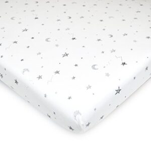 tl care printed 100% natural cotton jersey knit 18 x 36 cradle/bassinet sheet - fitted, gray stars and moons, soft breathable, for boys and girls