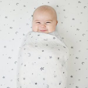 TL Care Printed 100% Natural Cotton Jersey Knit 18 x 36 Cradle/Bassinet Sheet - Fitted, Gray Stars and Moons, Soft Breathable, for Boys and Girls