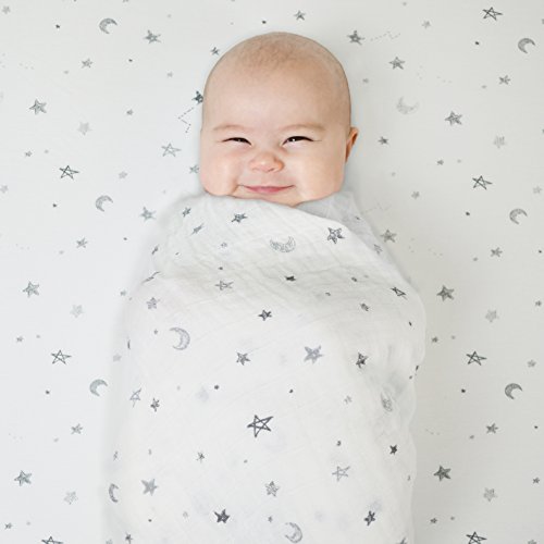 TL Care Printed 100% Natural Cotton Jersey Knit 18 x 36 Cradle/Bassinet Sheet - Fitted, Gray Stars and Moons, Soft Breathable, for Boys and Girls