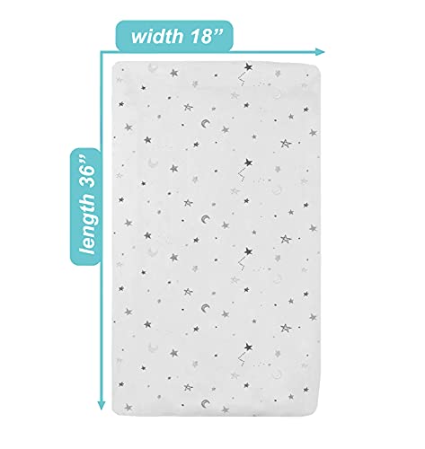 TL Care Printed 100% Natural Cotton Jersey Knit 18 x 36 Cradle/Bassinet Sheet - Fitted, Gray Stars and Moons, Soft Breathable, for Boys and Girls