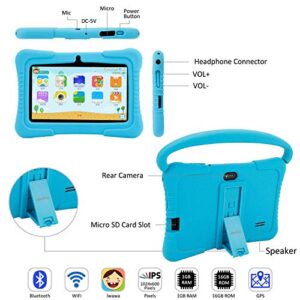 Veidoo Kids Tablet, 7 inch Android Tablet PC, 1GB RAM 16GB ROM, Safety Eye Protection Screen, WiFi, Bluetooth, Dual Camera, Educational, Games, Parental Control APP, Tablet with Silicone Case