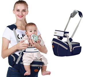 baby hip seat carrier baby waist stool for child infant toddler with adjustable strap buckle pocket soft inner huge storage (dark blue)