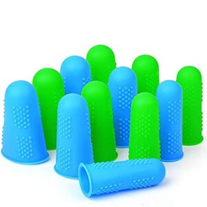 Silicone Finger Protectors Covers Caps for Hot Glue Gun Wax Rosin Resin Honey Adhesives Scrapbooking Sewing Crafts Ironing Embroidery Needlework Accessories (Green&Blue)-12 Pieces